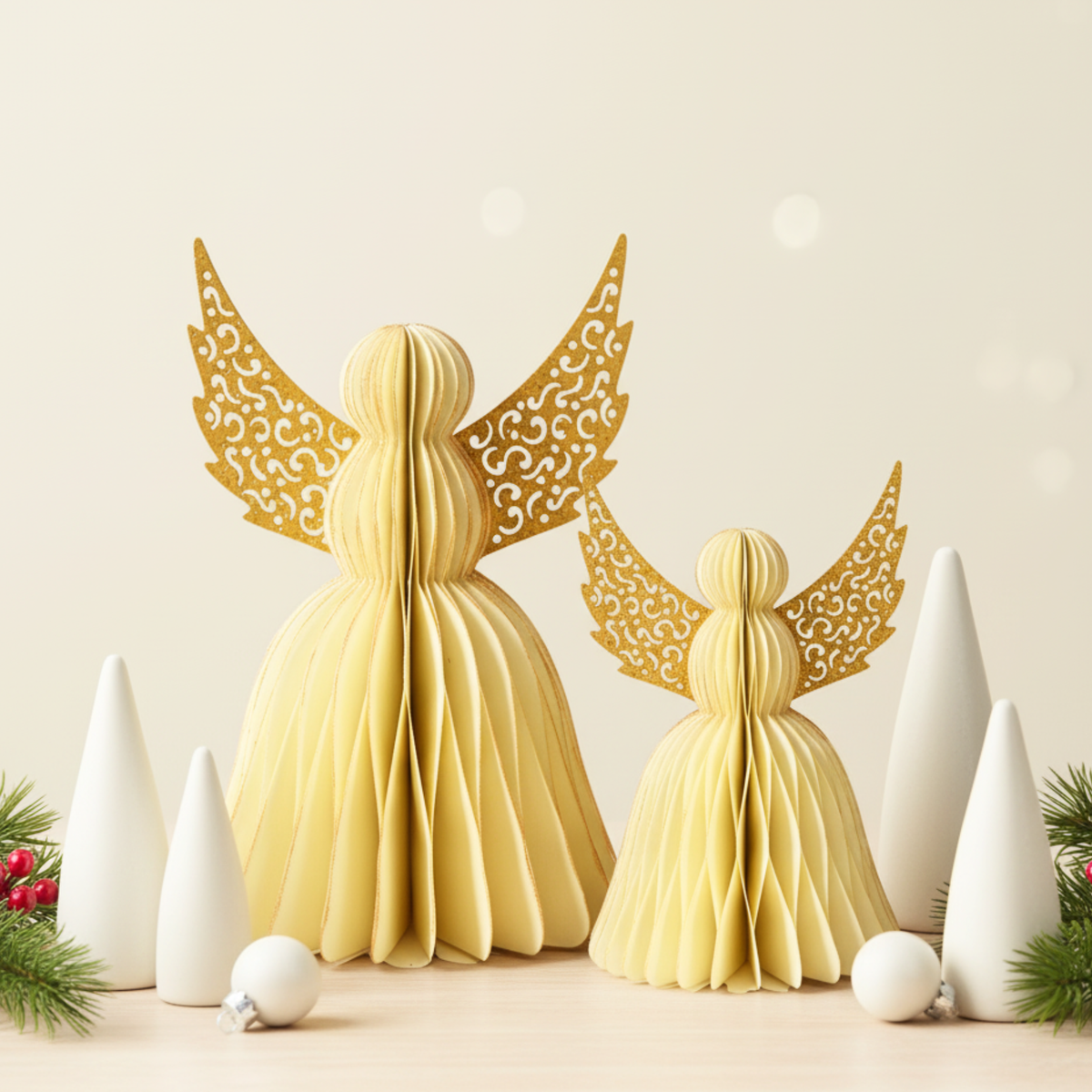 Off-white Angel With Dull Gold Wings And Gold Glitter Edges (Set of 2 ...
