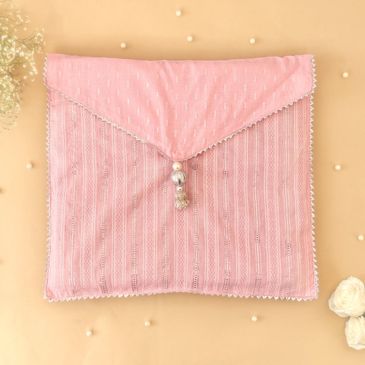 Pink & Silver Striped Saree/Stole Cases – Meraki Wraps